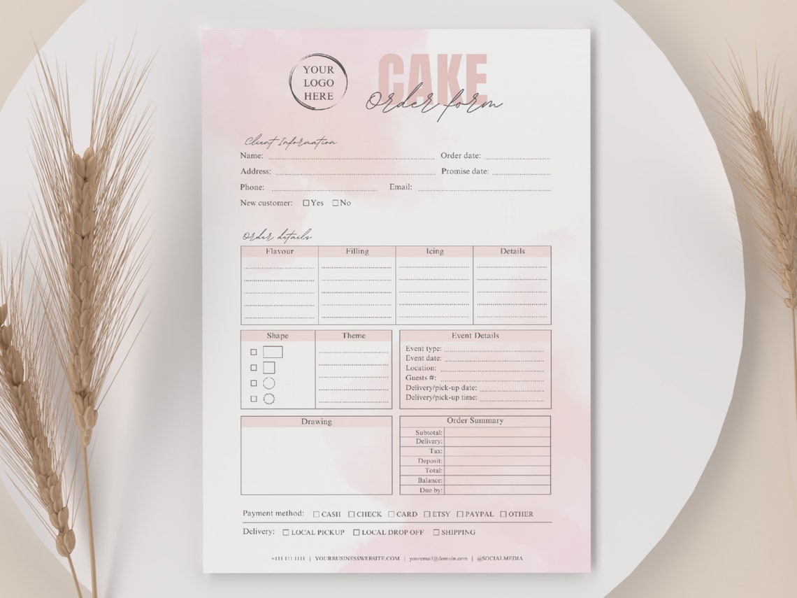 Order Form for Bakery Business, Bakery Order Form, Cake Order Form ...