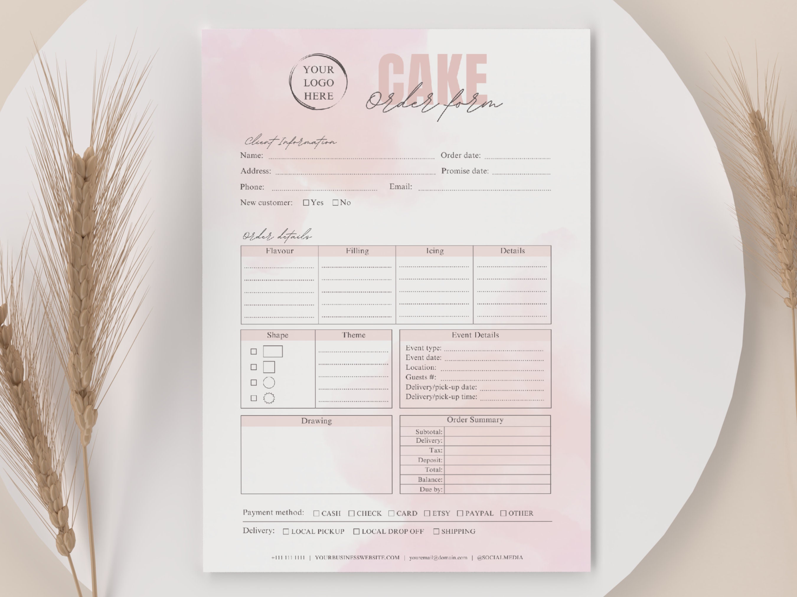 Order Form for Bakery Business, Bakery Order Form, Cake Order Form ...