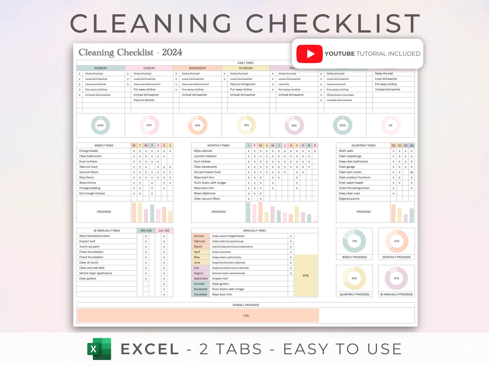 Cleaning Checklist Spreadsheet Template, Cleaning Schedule Excel ...
