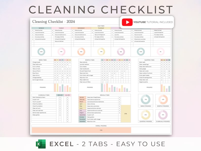 Cleaning Checklist Spreadsheet Template, Cleaning Schedule Excel ...