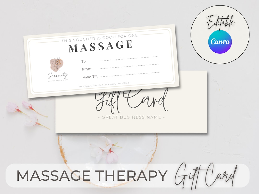 Editable Massage Gift Certificate Template, Massage Therapist Gift ...