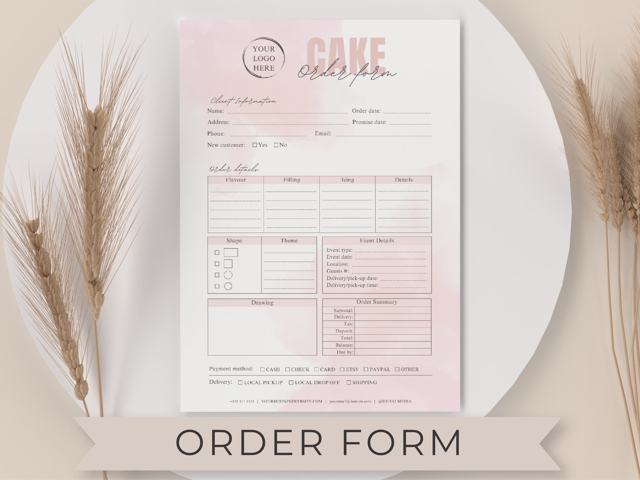 Cake Care Card, Bakery Order Form Template, Care Instructions, Cake ...