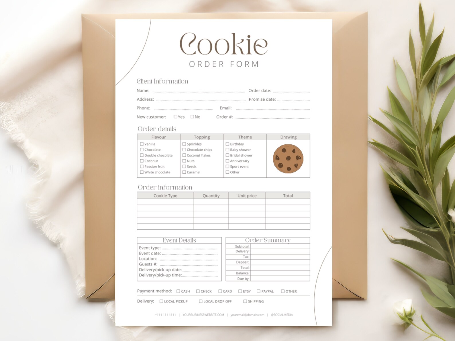 Cookie Order Form, Bakery Order Form Template, Small Business Order ...