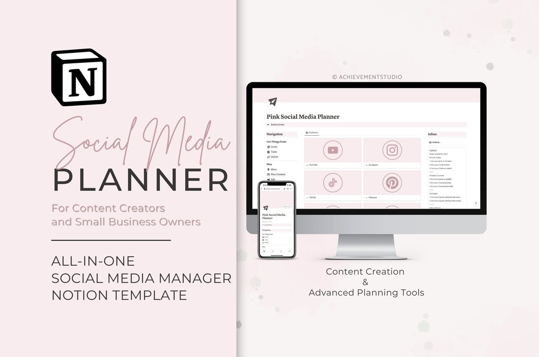 Pink Notion Template Social Media Planner, Notion Content Planner ...