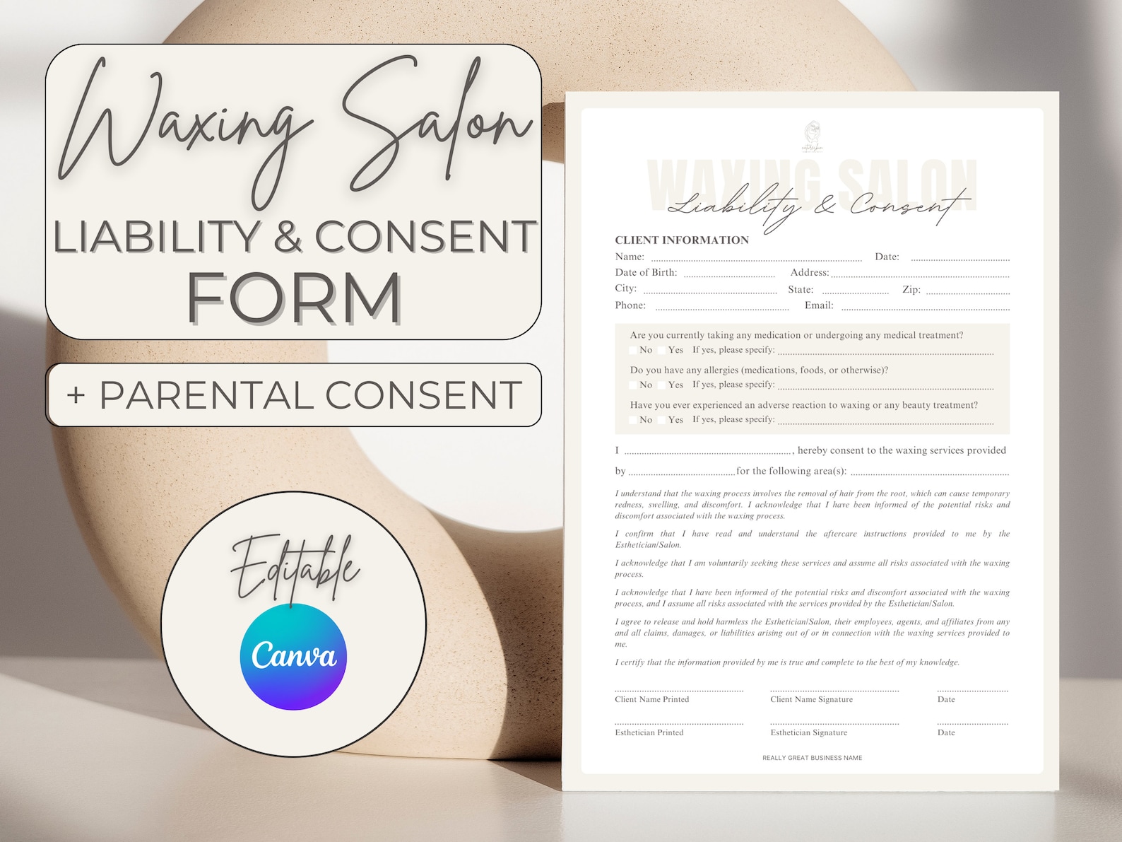 Editable Waxing Consent Form, Esthetician Forms Bundle, Beautician ...