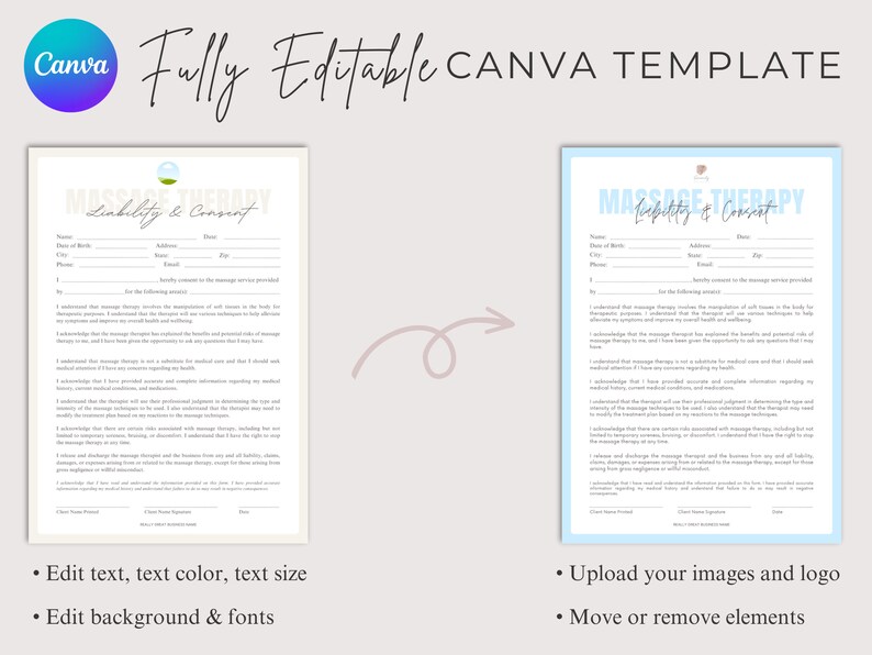 Editable Massage Therapy Consent Form Template, Massage Therapist ...