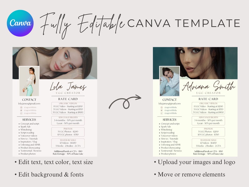 Editable UGC Rate Card Template, Minimalistic UGC Rate Sheet, Modern ...