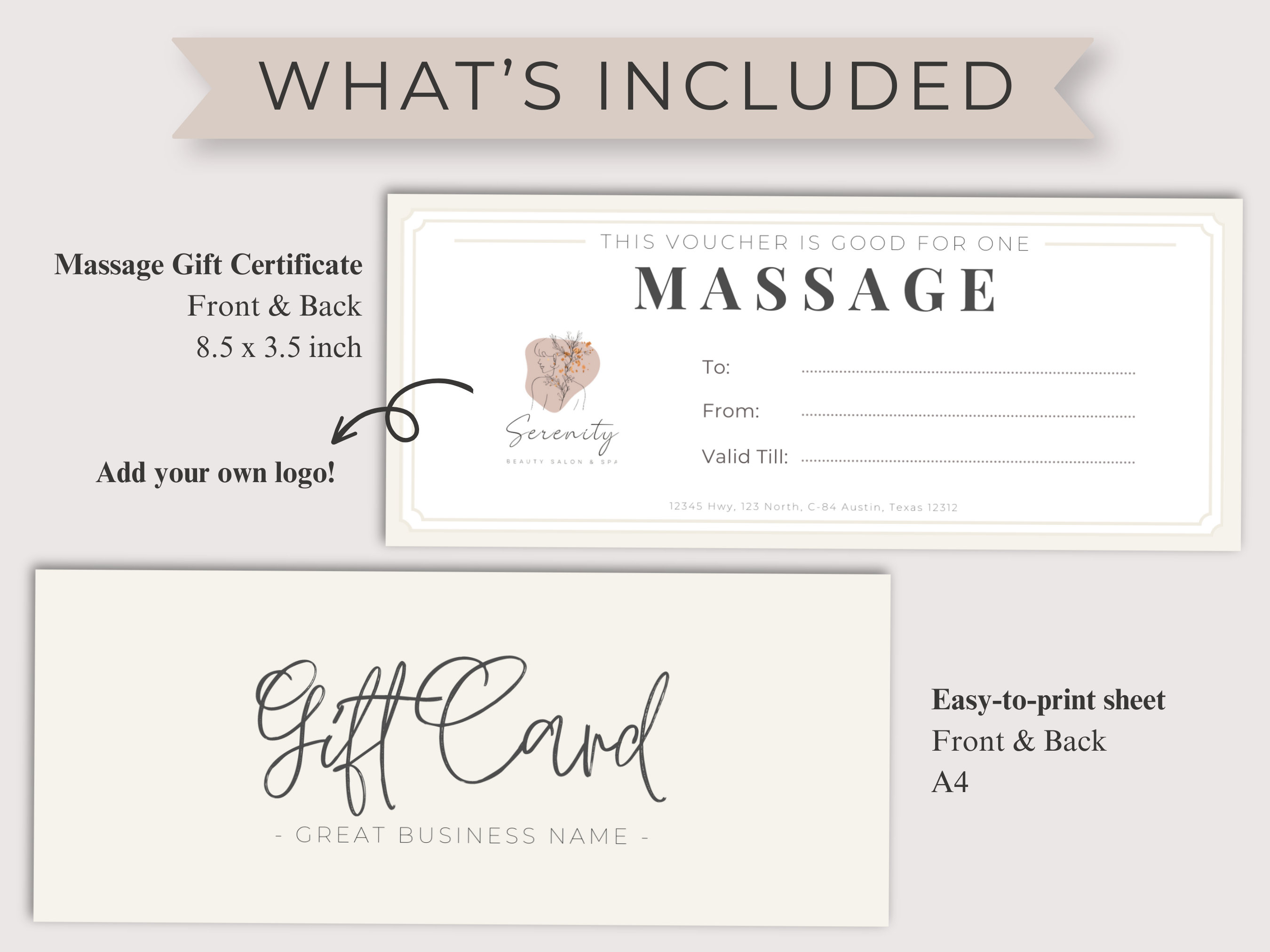 Editable Massage Gift Certificate Template, Massage Therapist Gift ...