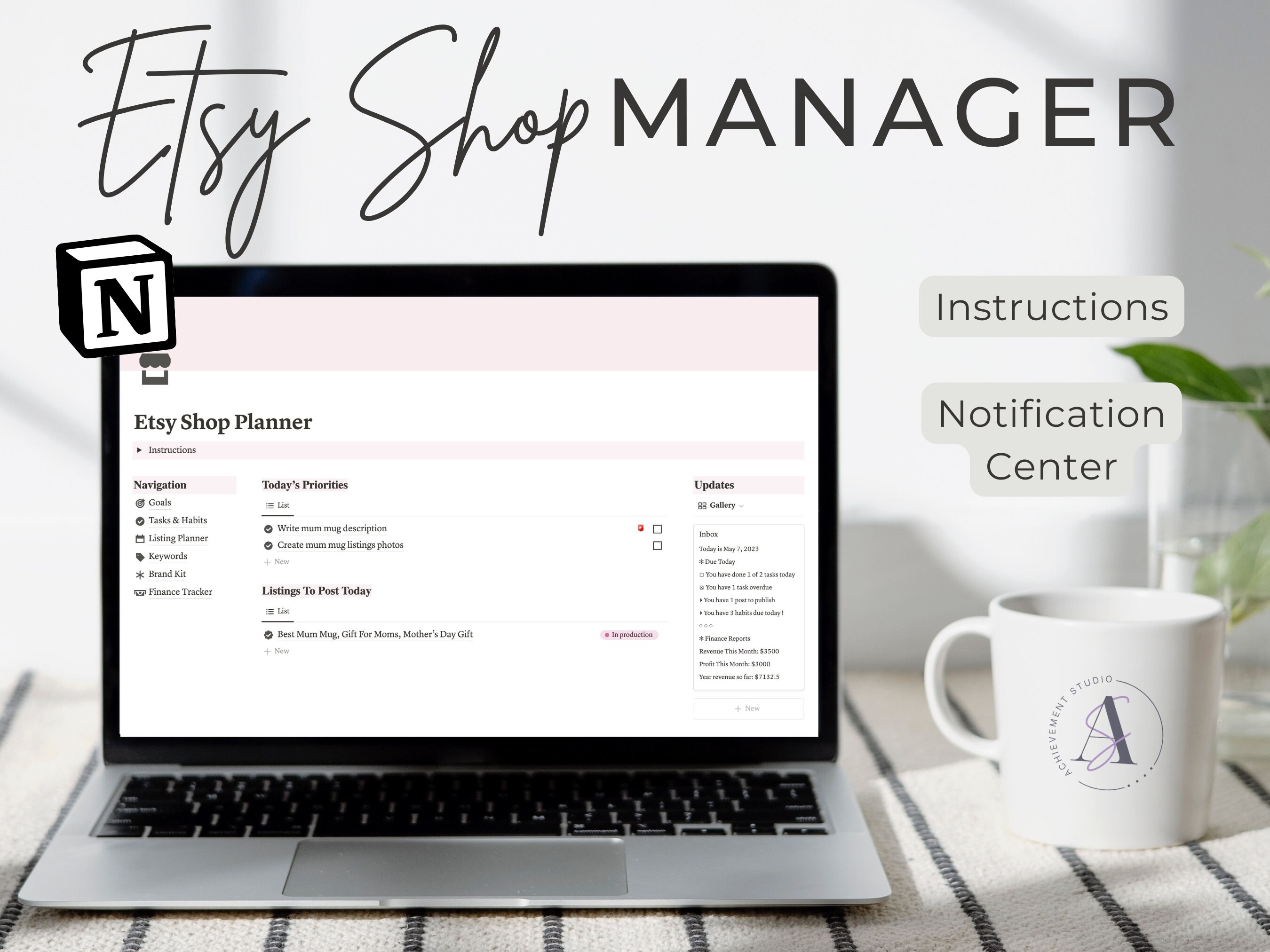 Etsy Shop Management Notion, Notion Etsy Store Manager, Notion Etsy ...