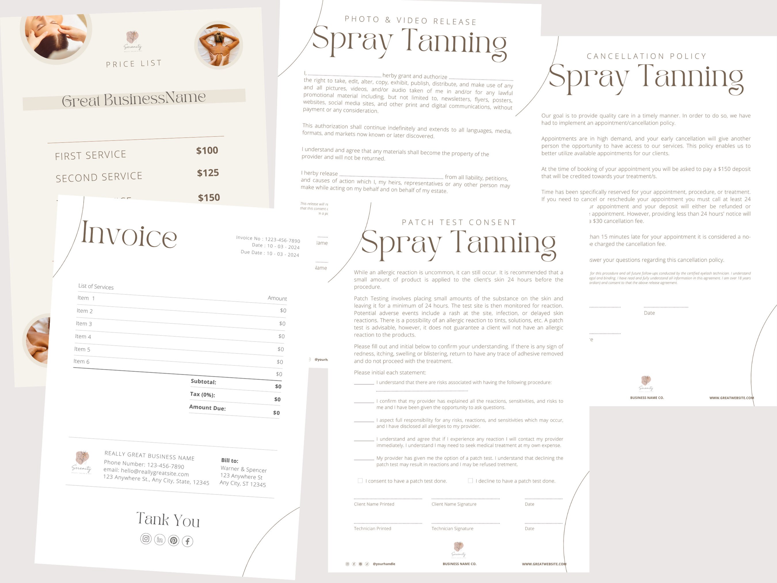 Editable Spray Tan Forms Bundle, Spray Tanning Consent Form Template ...