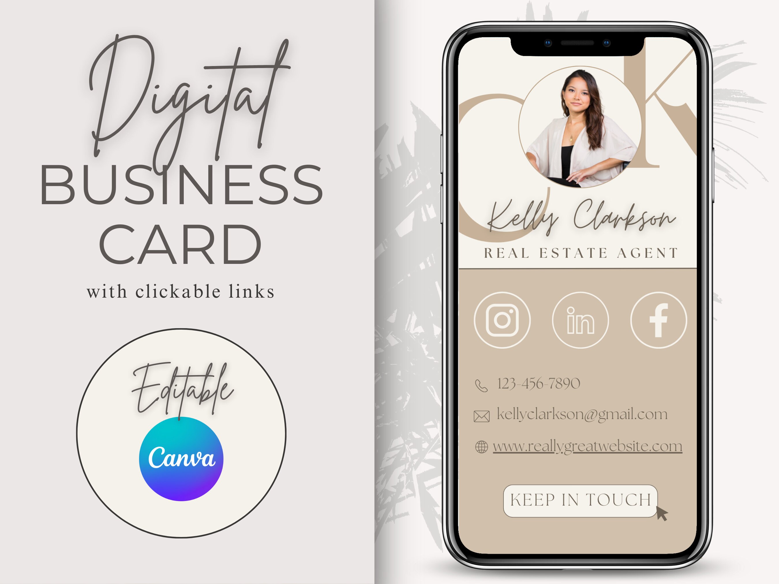 Digital Real Estate Agent Business Card Template, Editable Realtor ...