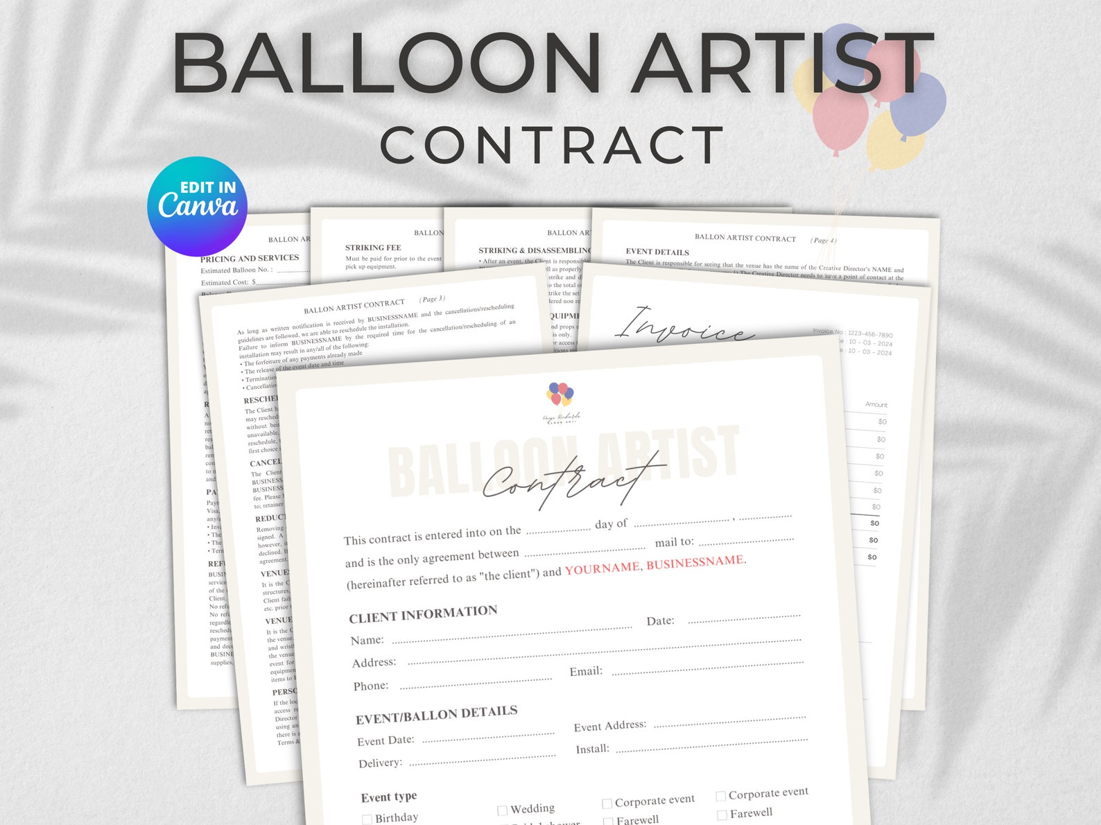 Professional Balloon Stylist Contract Template, Balloon Decorations ...