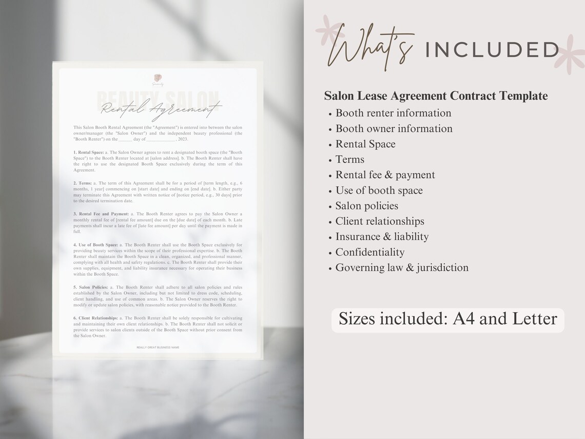 Professional Salon Booth Rental Contract Form, Salon Station Lease ...