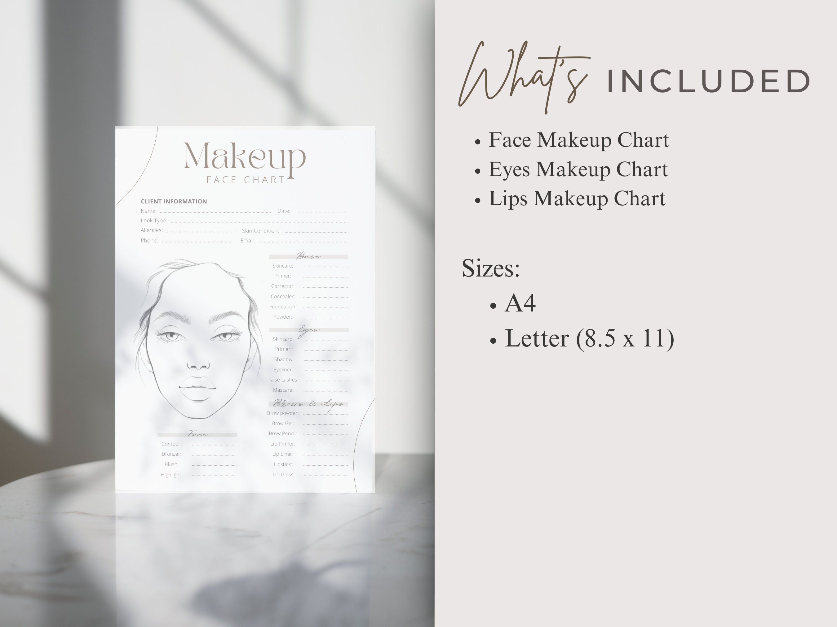 Makeup Face Chart Canva, Makeup Artist Consultation Form Template ...
