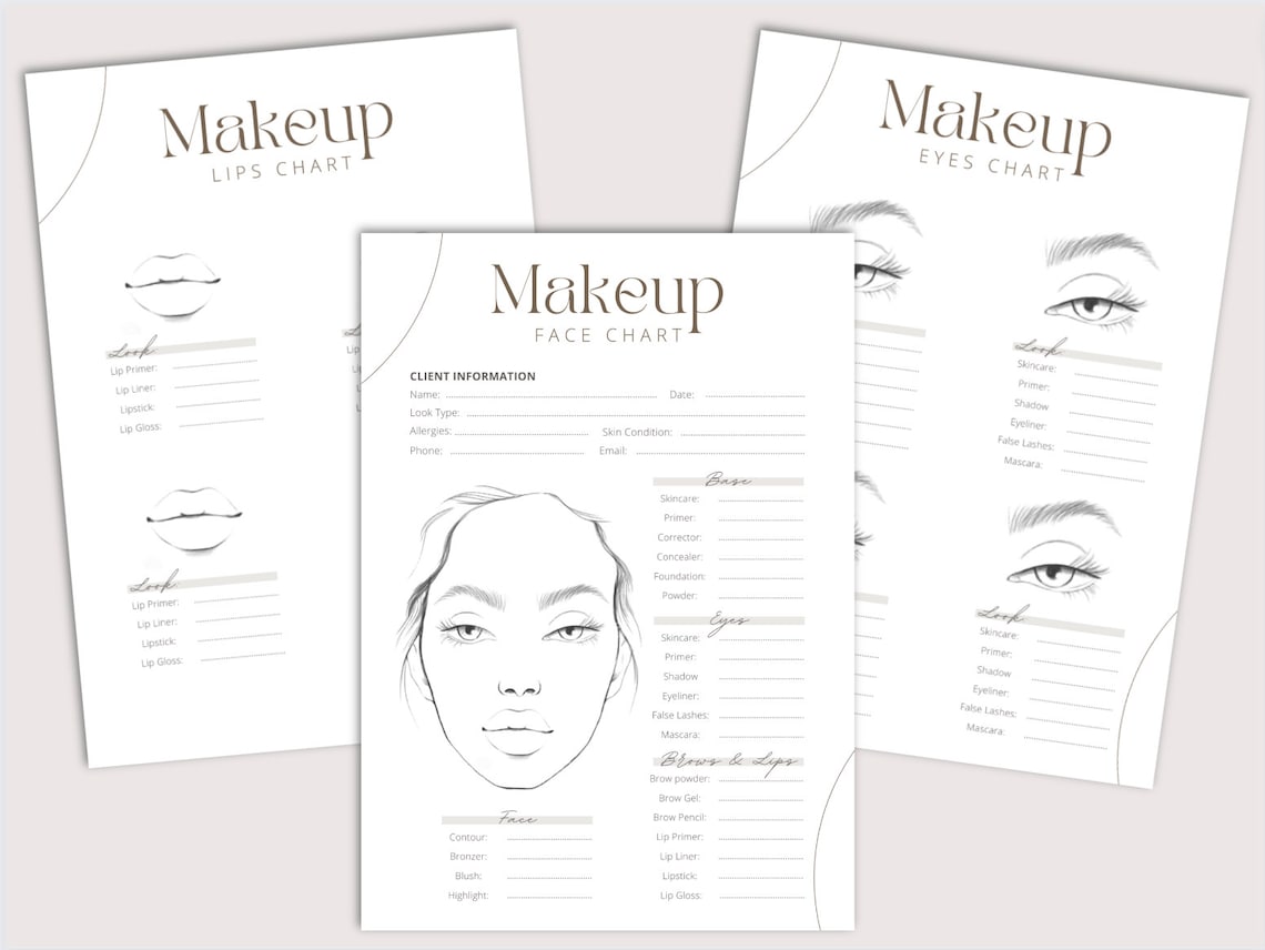 Makeup Artist Face Chart Template, Makeup Consultation Form, Makeup ...