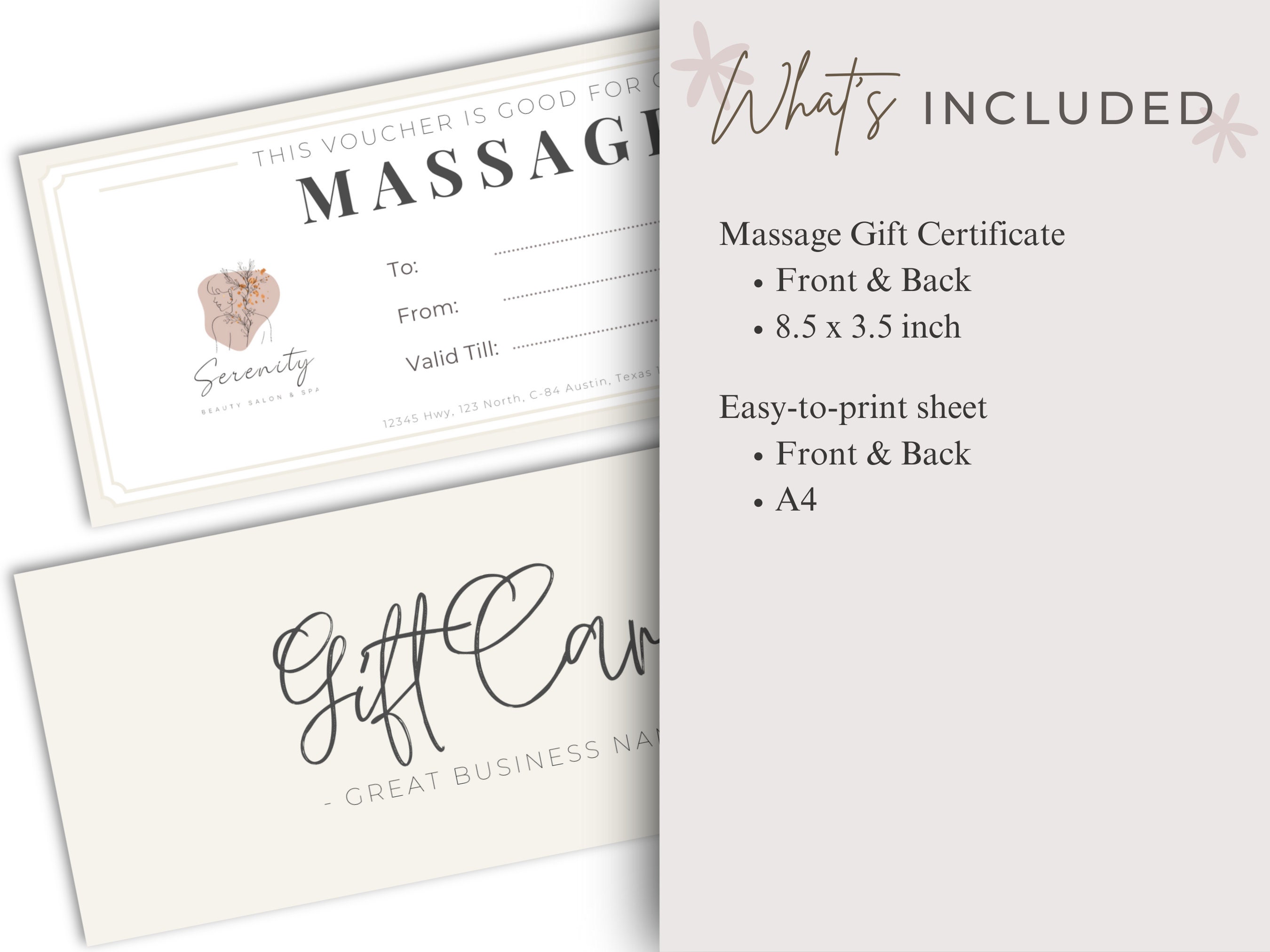 Editable Massage Gift Certificate Template, Massage Therapist Gift Voucher Printable, Beauty Spa ...