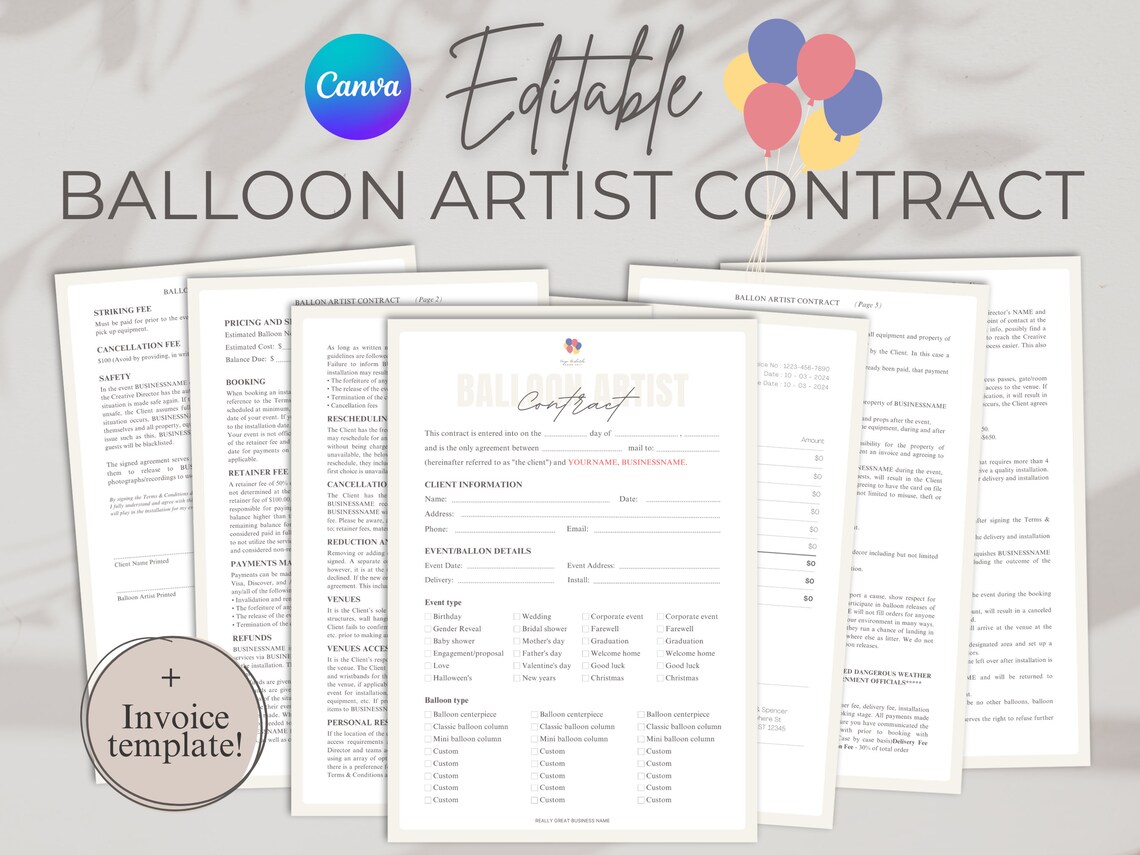 Professional Balloon Stylist Contract Template, Balloon Decorations ...