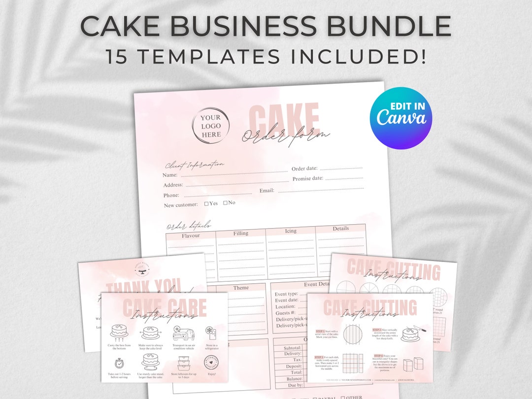Bakery Business Bundle, Cake Care Card, Bakery Order Form Template ...