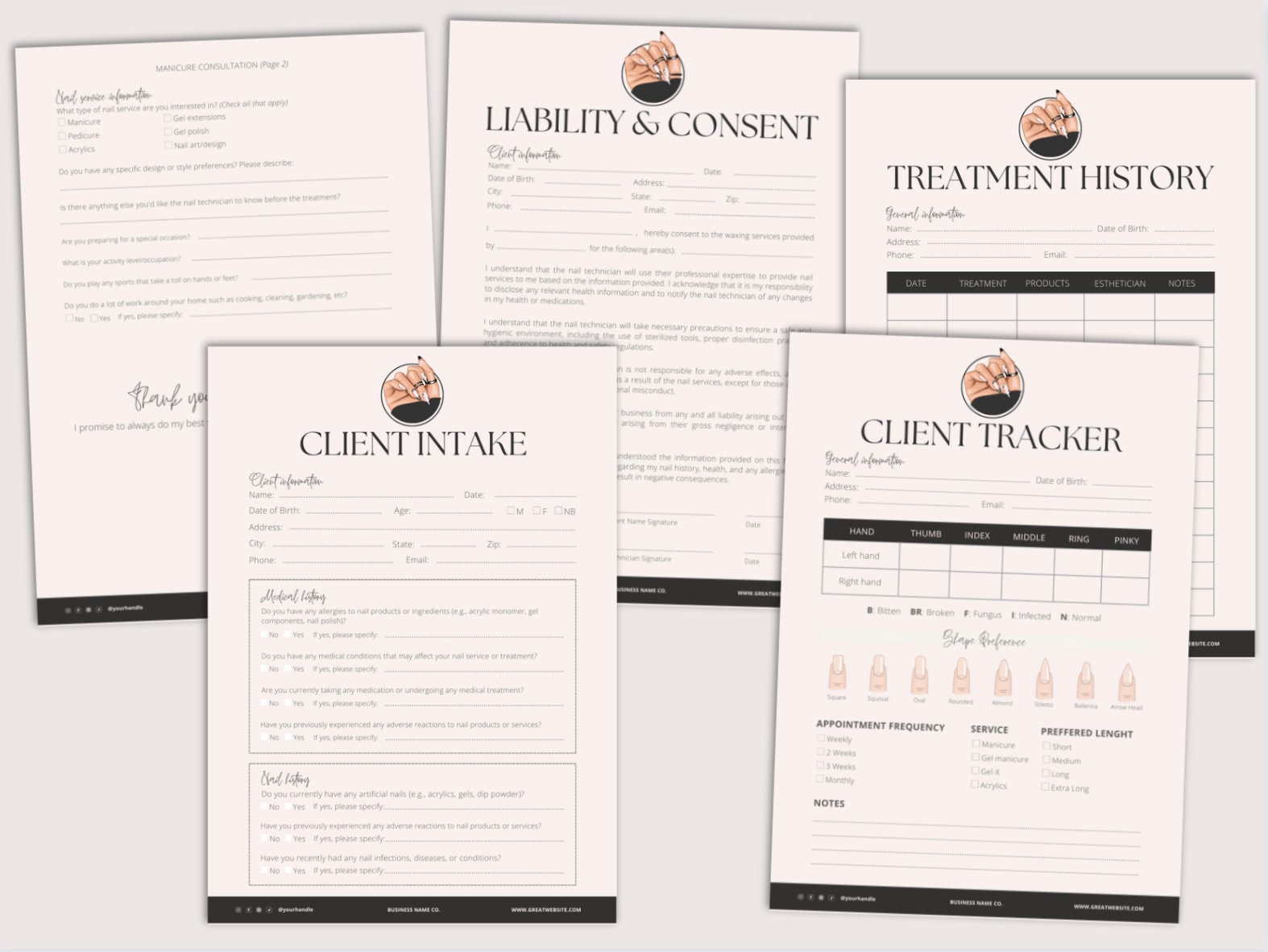 Editable Nail Tech Forms Bundle, Nail Consultation Form Canva Template ...