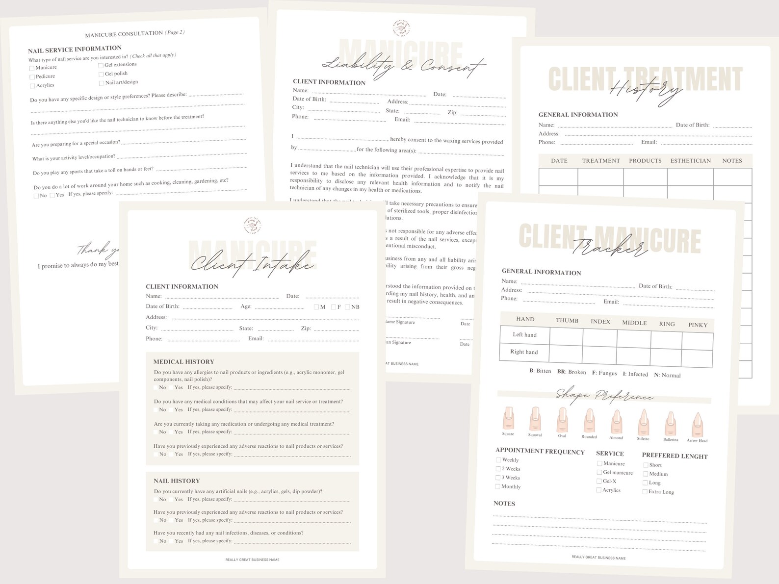 Editable Nail Tech Forms Bundle, Nail Consultation Form Canva Template ...
