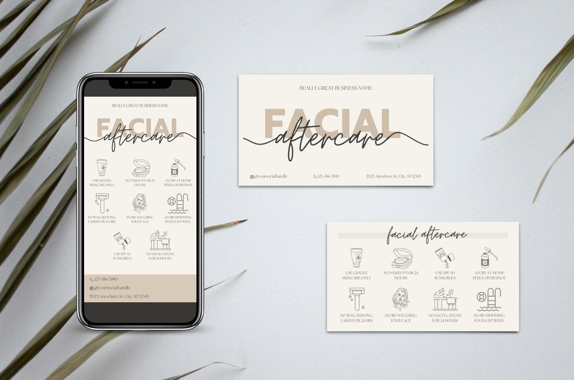 Modern Facial Aftercare Card, Aftercare Card for Estheticians, Editable ...