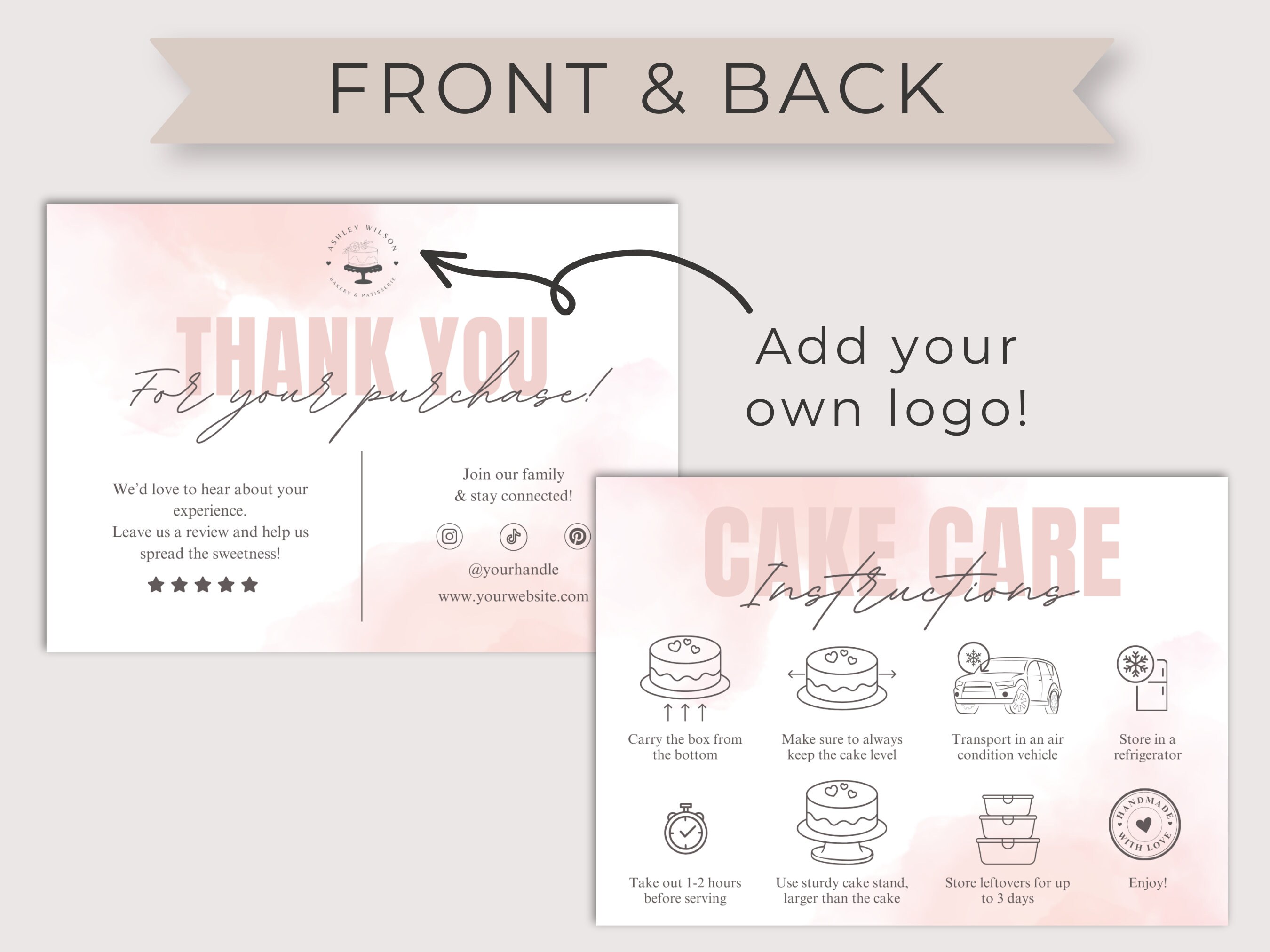 Cake Care Card, Canva Editable Wedding Cake Care Template, Printable ...