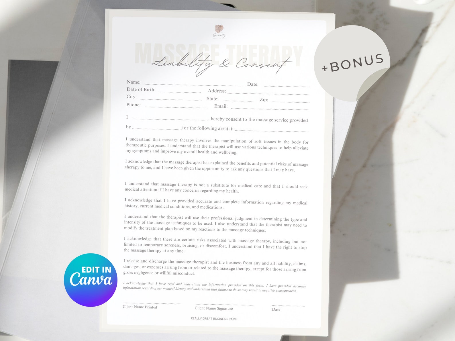 Editable Massage Therapy Consent Form Template, Massage Therapist ...