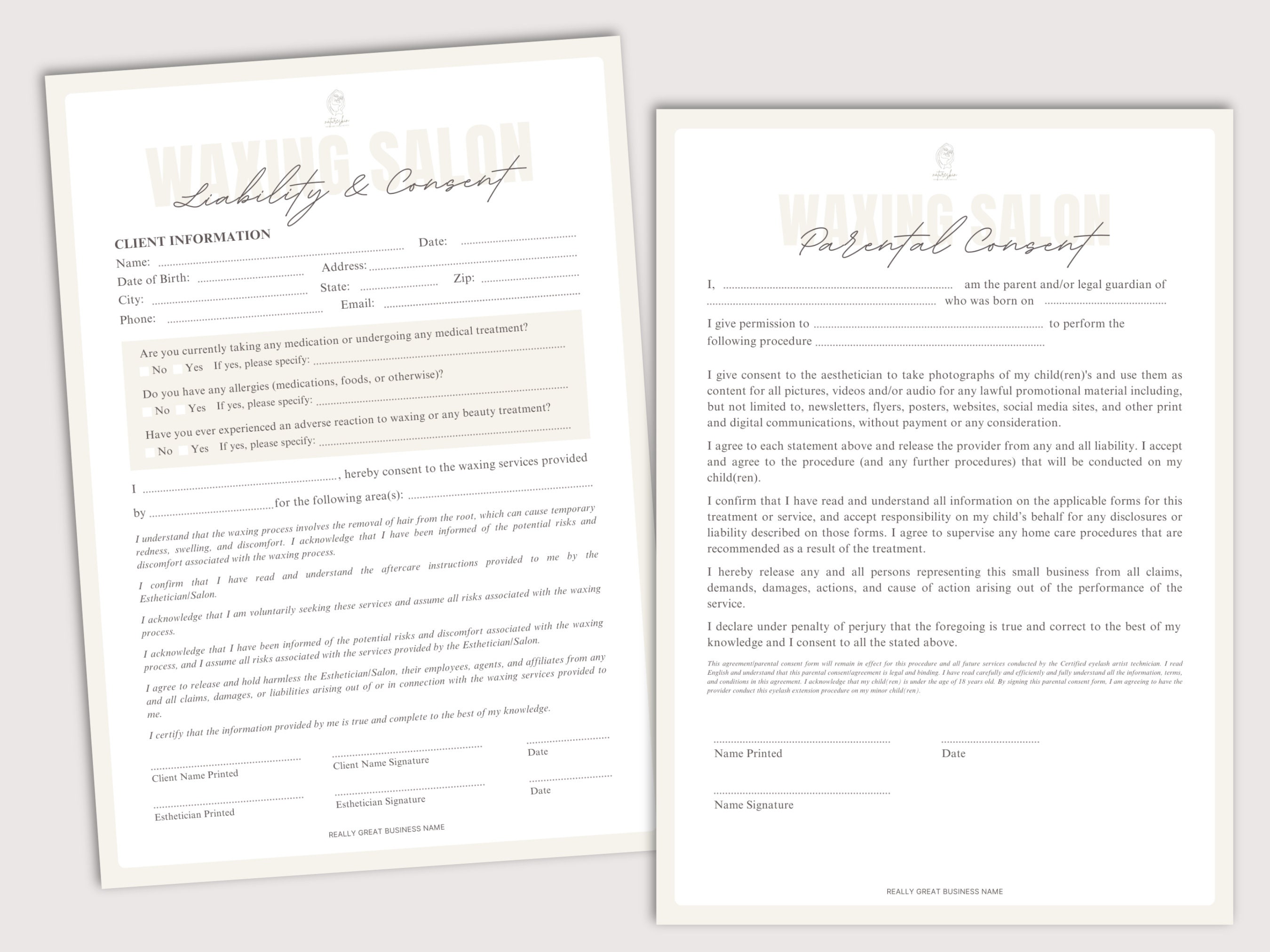 Editable Waxing Consent Form, Esthetician Forms Bundle, Beautician ...