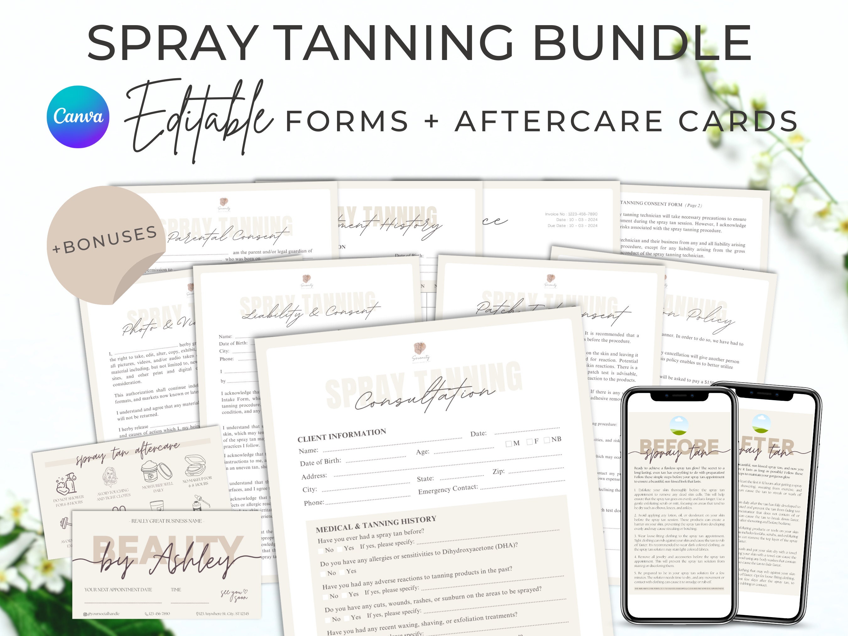 Editable Spray Tan Forms Bundle, Spray Tanning Consent Form Template ...