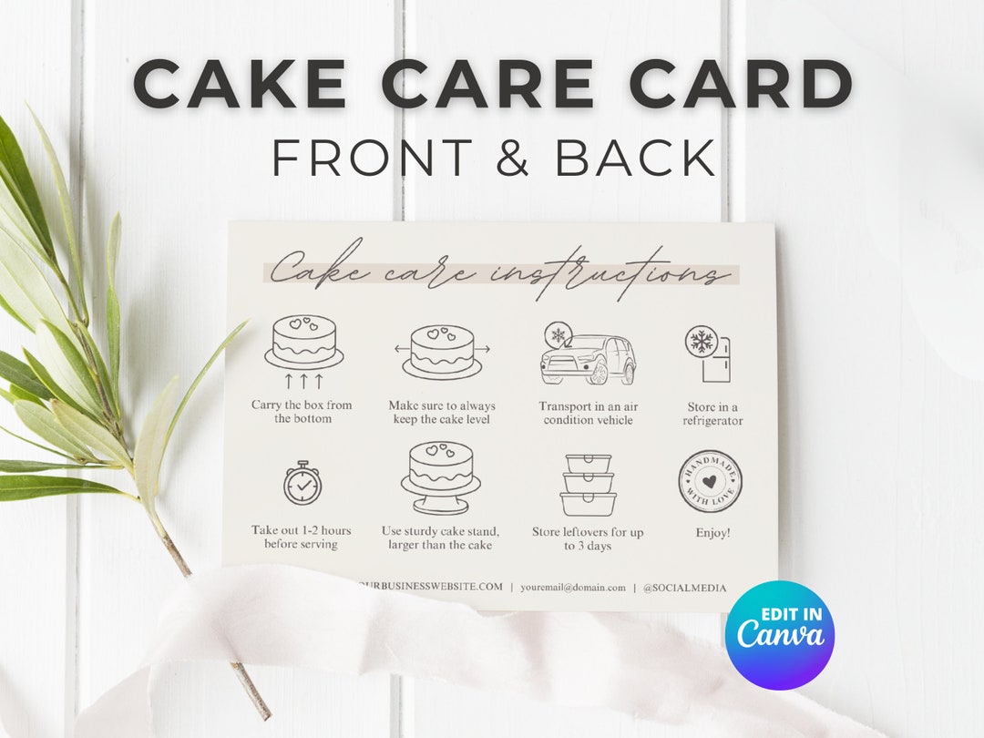 Cake Care Card, Canva Editable Wedding Cake Care Template, Printable ...