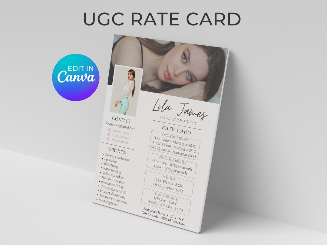 UGC Rate Card, Editable UGC Rate Sheet Canva Template, Minimalistic UGC ...