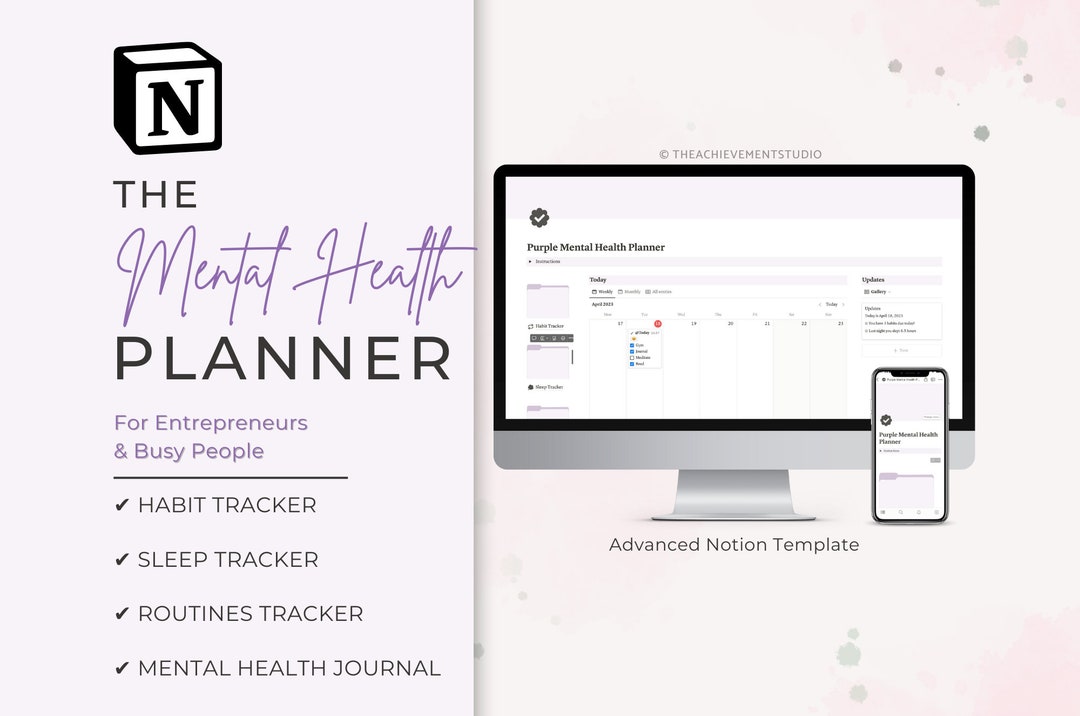 Purple Notion Mental Health Planner, Notion Journal Template, Notion ...