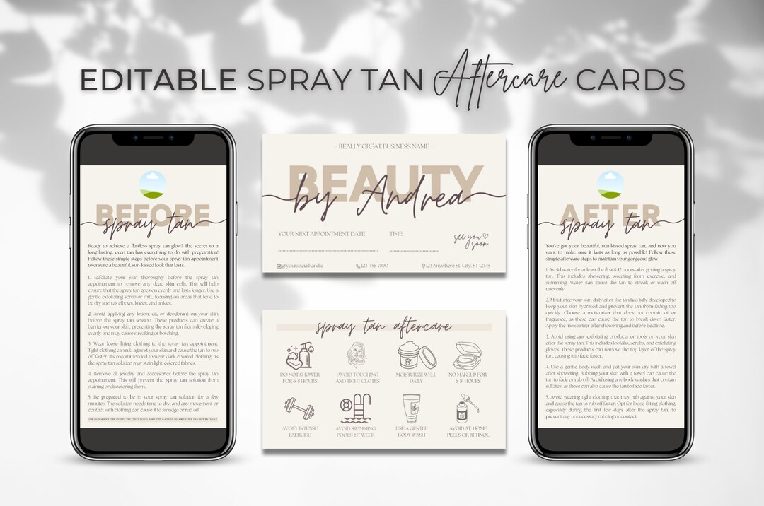 Modern Spray Tan Aftercare Card Template Aftercare Spray Tan - Etsy