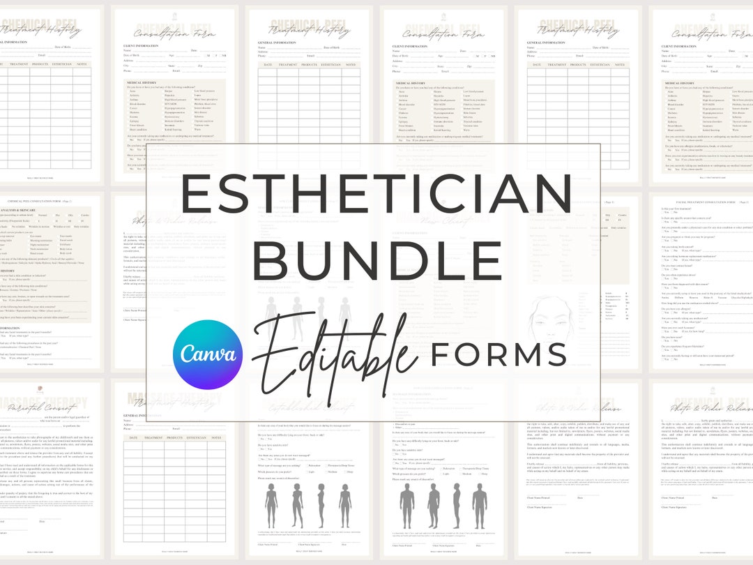 Printable Esthetician Forms Bundle, Editable Waxing Consent Form ...
