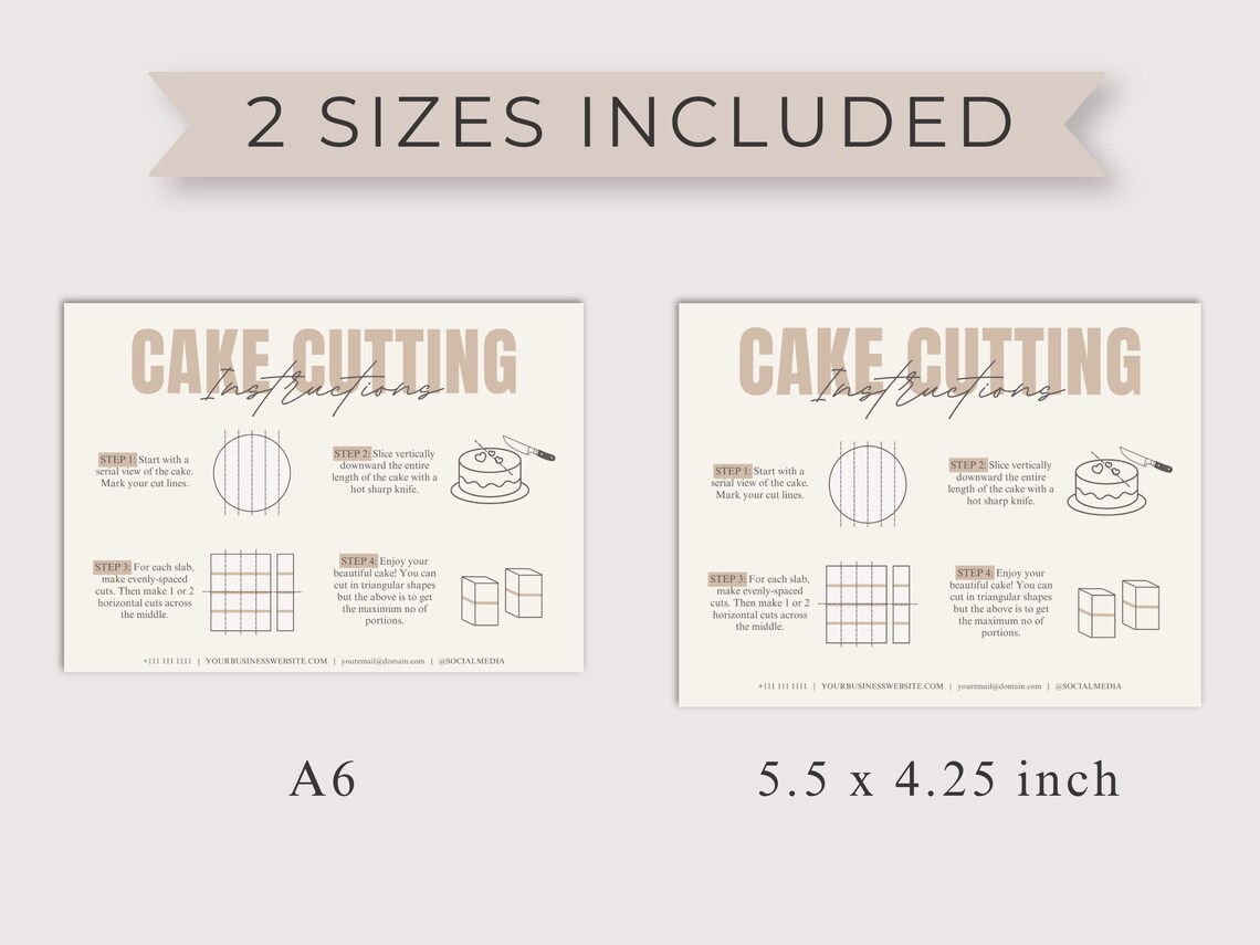 Cake Cutting Guide, Editable Cake Care Card, Cake Serving Guide for ...