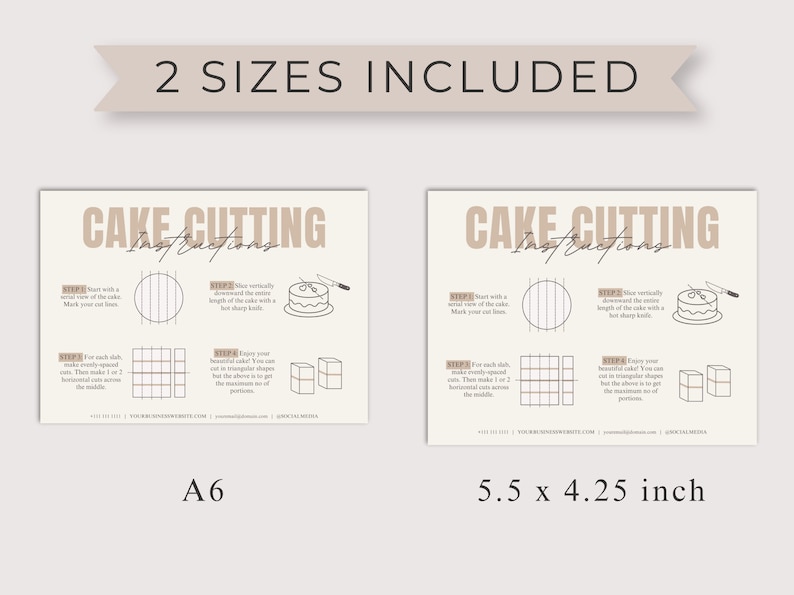 Cake Cutting Guide, Editable Cake Care Card, Cake Serving Guide for ...