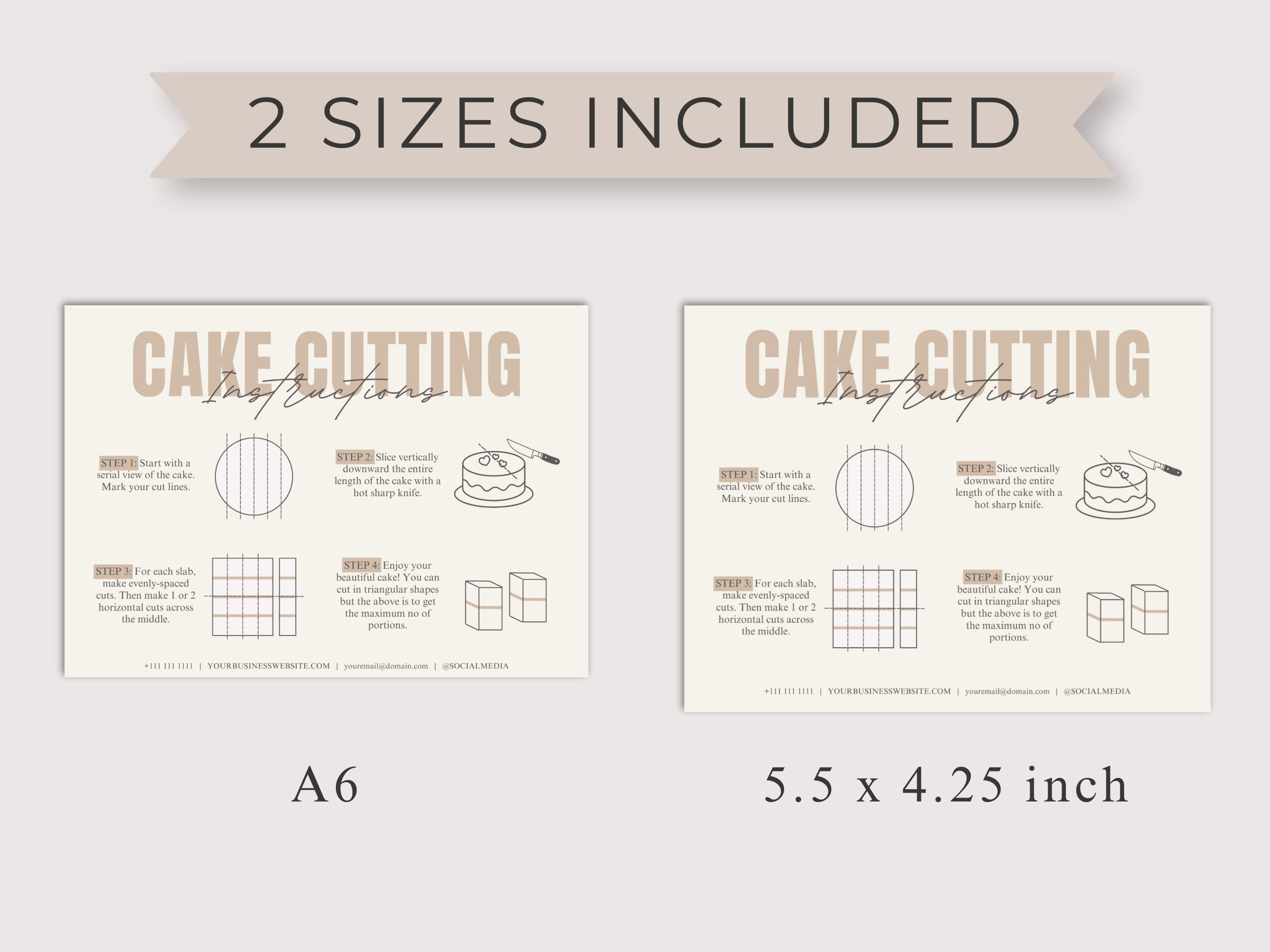 Cake Cutting Guide, Editable Cake Care Card, Cake Serving Guide for ...