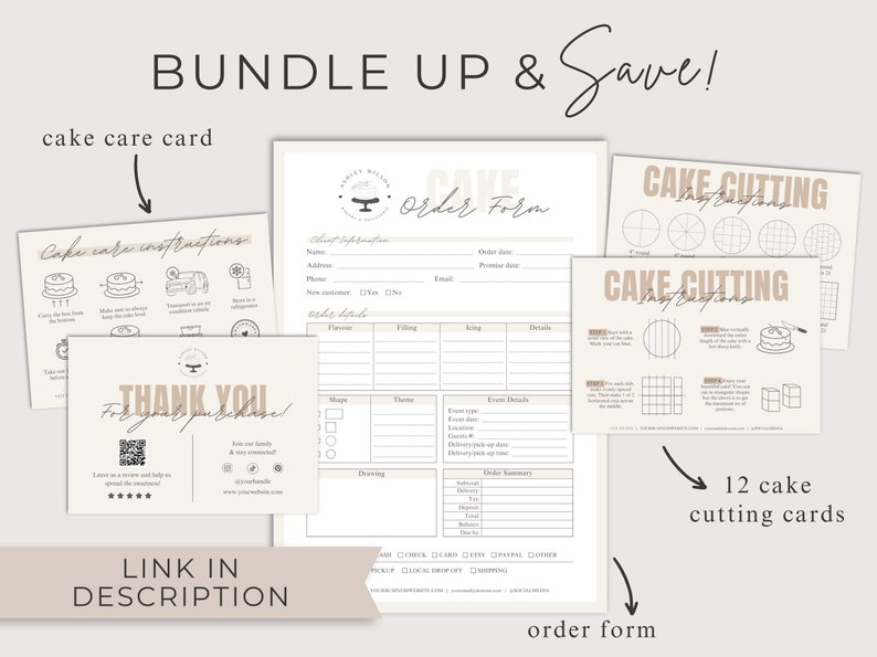 Cake Cutting Guide, Editable Cake Care Card, Cake Serving Guide for ...