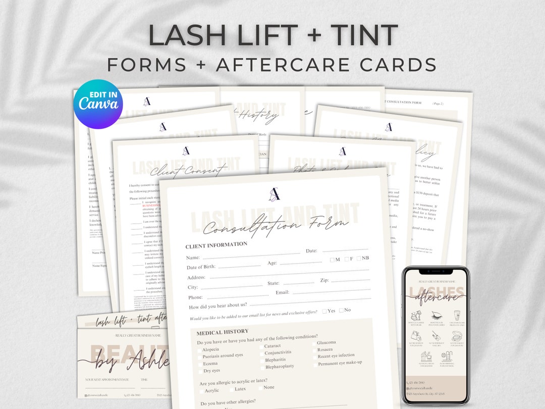Modern Lash Lift and Tint Consultation Form, Lash Lift and Tint Forms ...