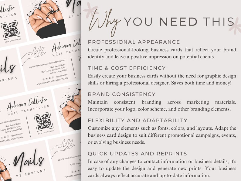 Editable Nail Tech Business Card Template Nails Calling Card - Etsy