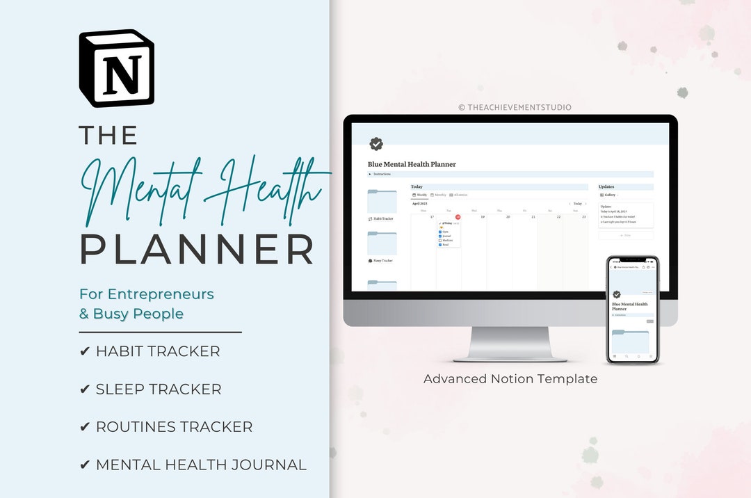 Blue Notion Self Care Template, Notion Daily Journal, Notion Habit ...