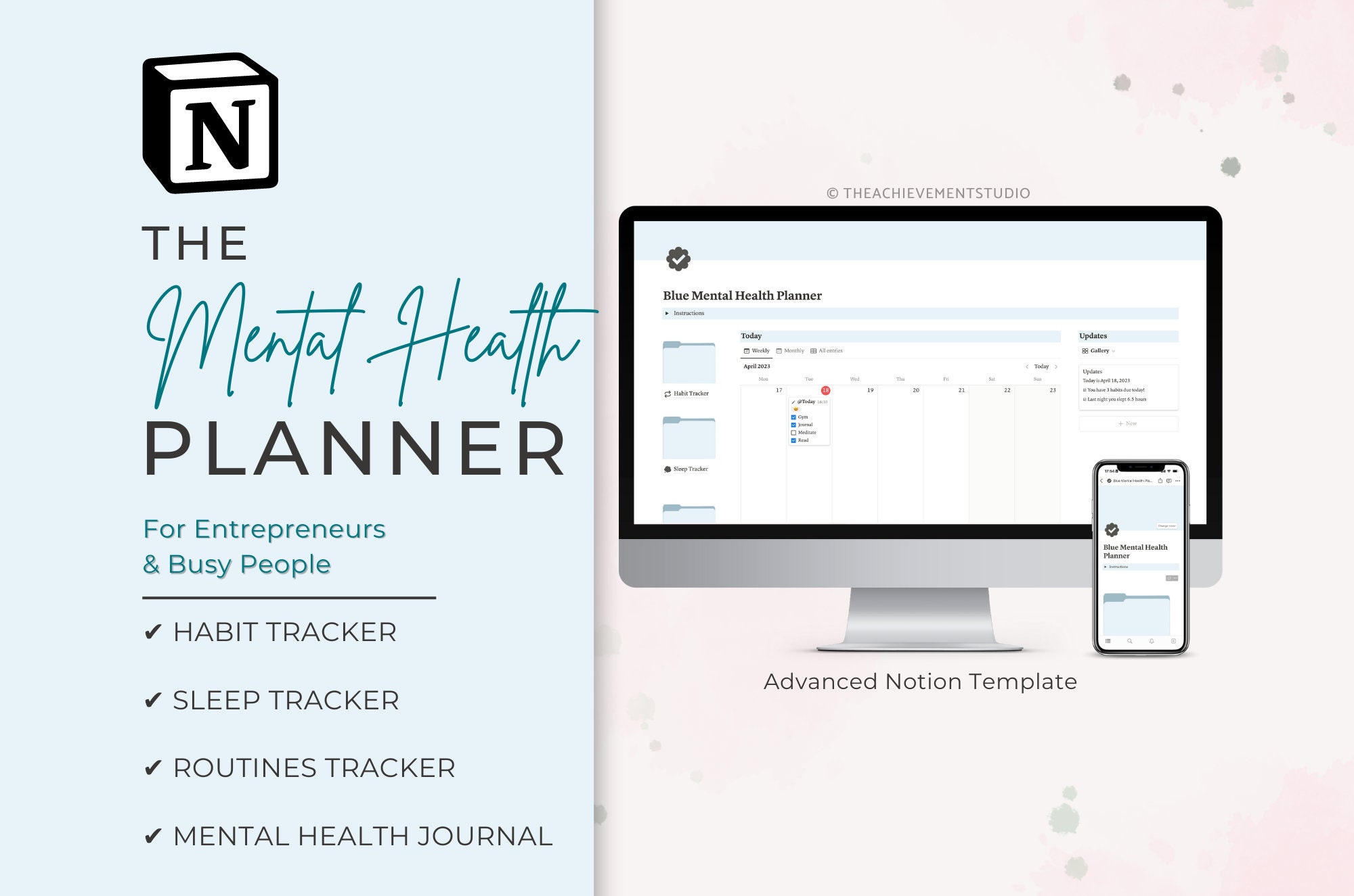 Blue Notion Self Care Template, Notion Daily Journal, Notion Habit ...