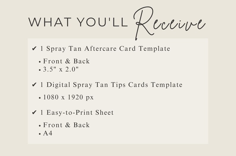 Modern Spray Tan Aftercare Card Template, Aftercare Spray Tan Card ...