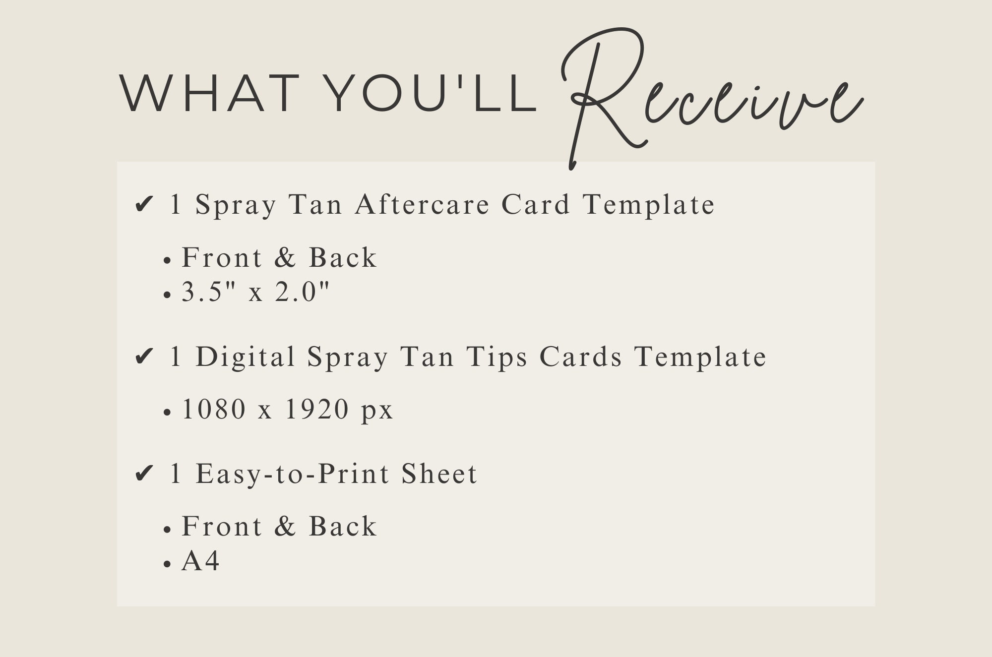 Modern Spray Tan Aftercare Card Template, Aftercare Spray Tan Card ...