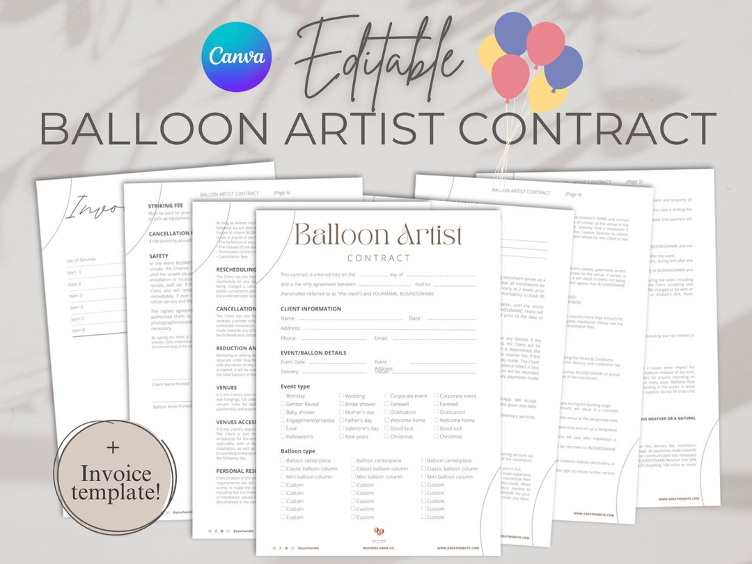 Minimalistic Balloon Artist Contract Template, Balloon Service Contract ...