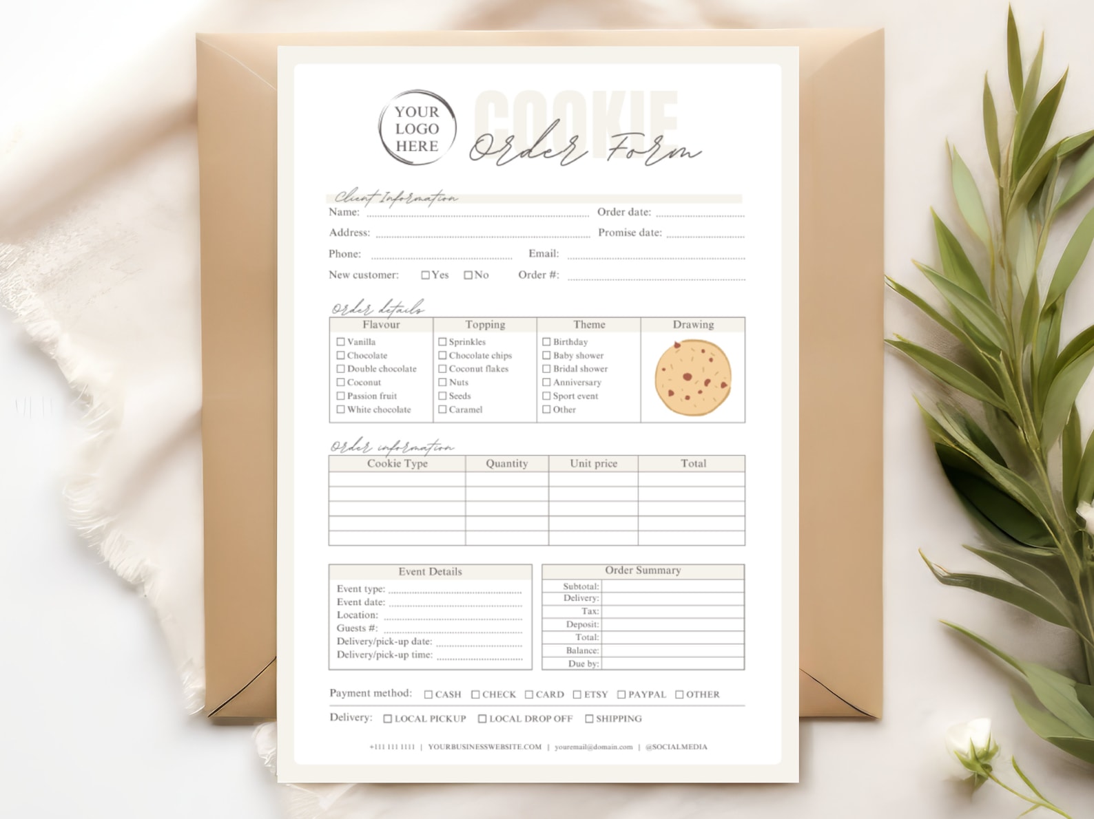 Cookie Order Form, Bakery Order Form Template, Small Business Order ...