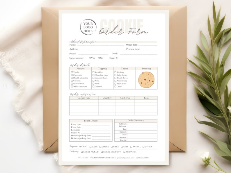 Cookie Order Form, Bakery Order Form Template, Small Business Order ...