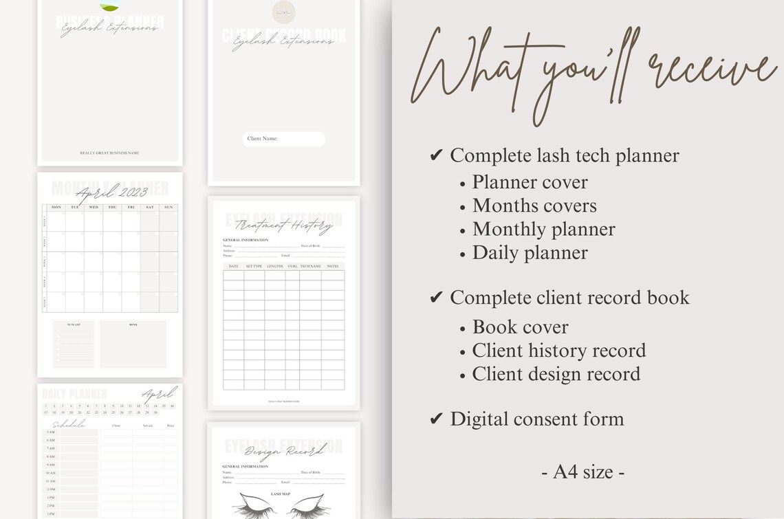 Digital Lash Tech Planner, Digital Client Record Book Lashes, Lash Tech ...