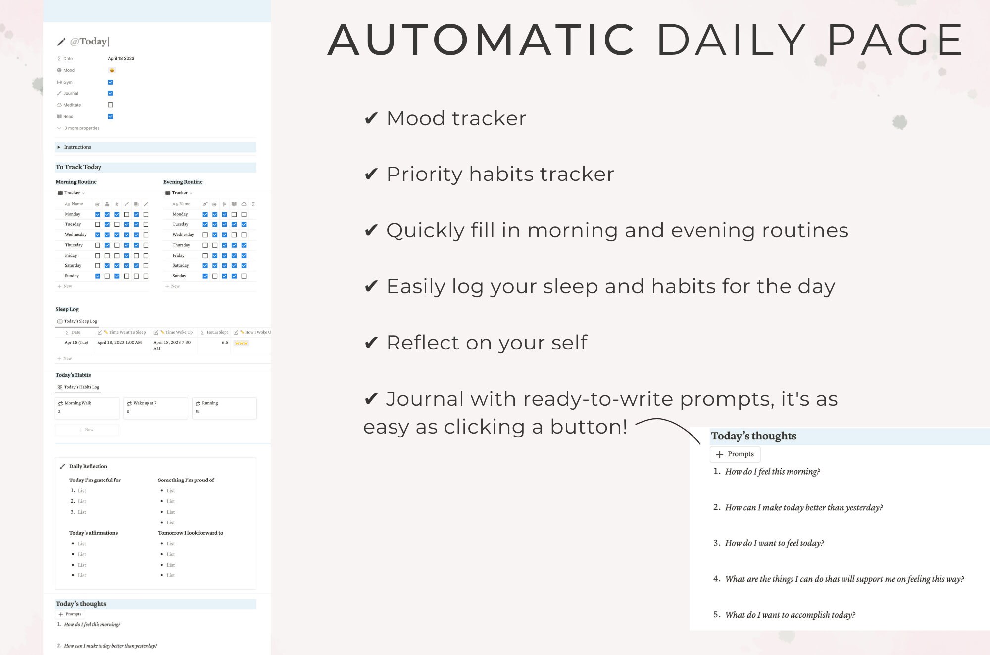 Blue Notion Self Care Template, Notion Daily Journal, Notion Habit ...