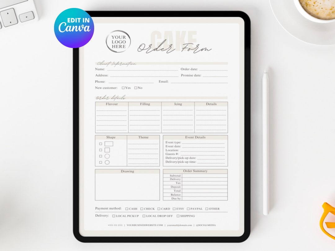 Bakery Order Form, Cake Order Form, Order Forms, Business Templates for ...